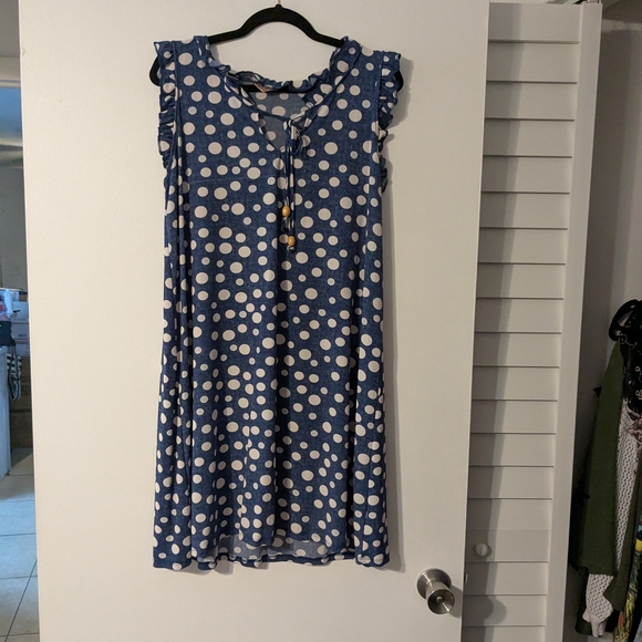 SJS | Dresses | Sjs Blue And White Polka Dot Midi Dress | Poshmark